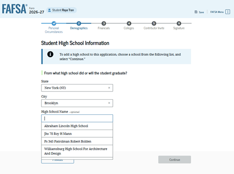 How to Answer FAFSA Student Education Questions - High School Name, Address, Degree Program